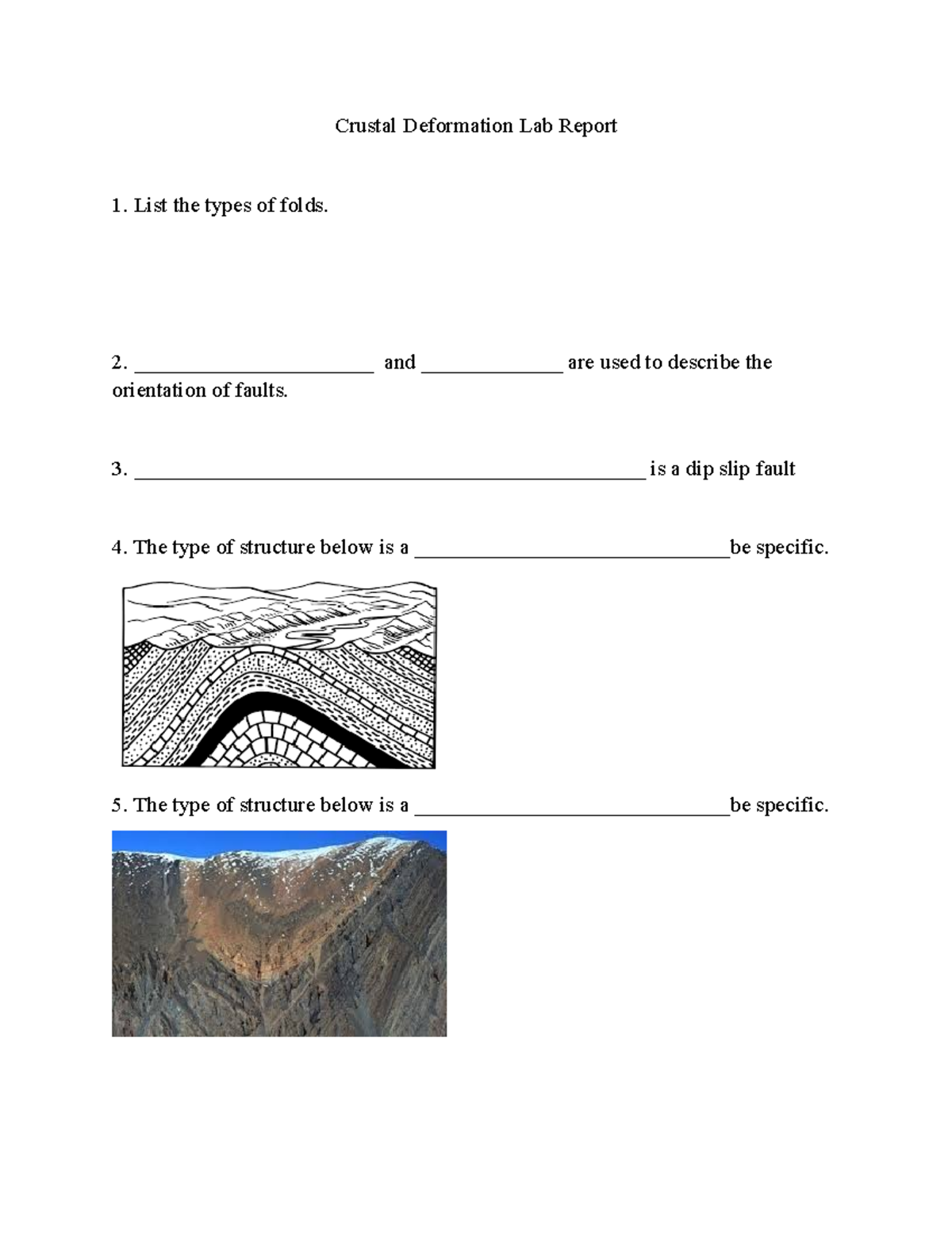 Crustal Deformation Lab Report: Fold Types & Fault Orientation Analysis ...