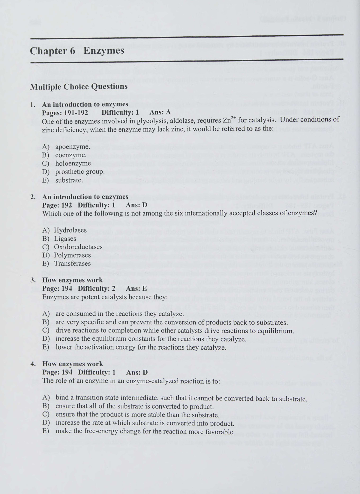 B3 EEE Chapter 6 Enzymes - Multiple Choice Questions and Answers - Studocu