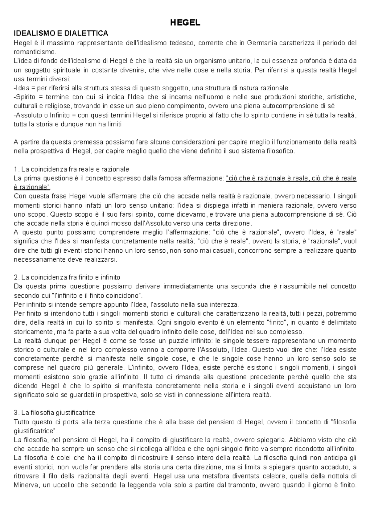 HEGEL 101: IDEALISMO E DIALETTICA NELLA FILOSOFIA HEGELIANA - Studocu