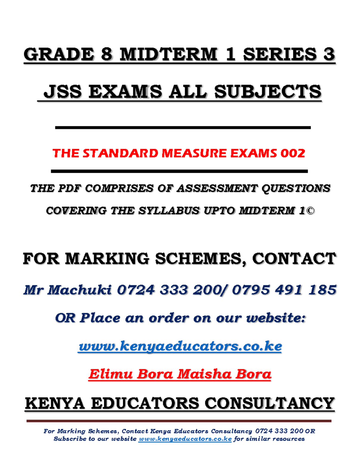 Grade 8 JSS Midterm 1 Series 3 Assessment 002 - All Subjects - Studocu