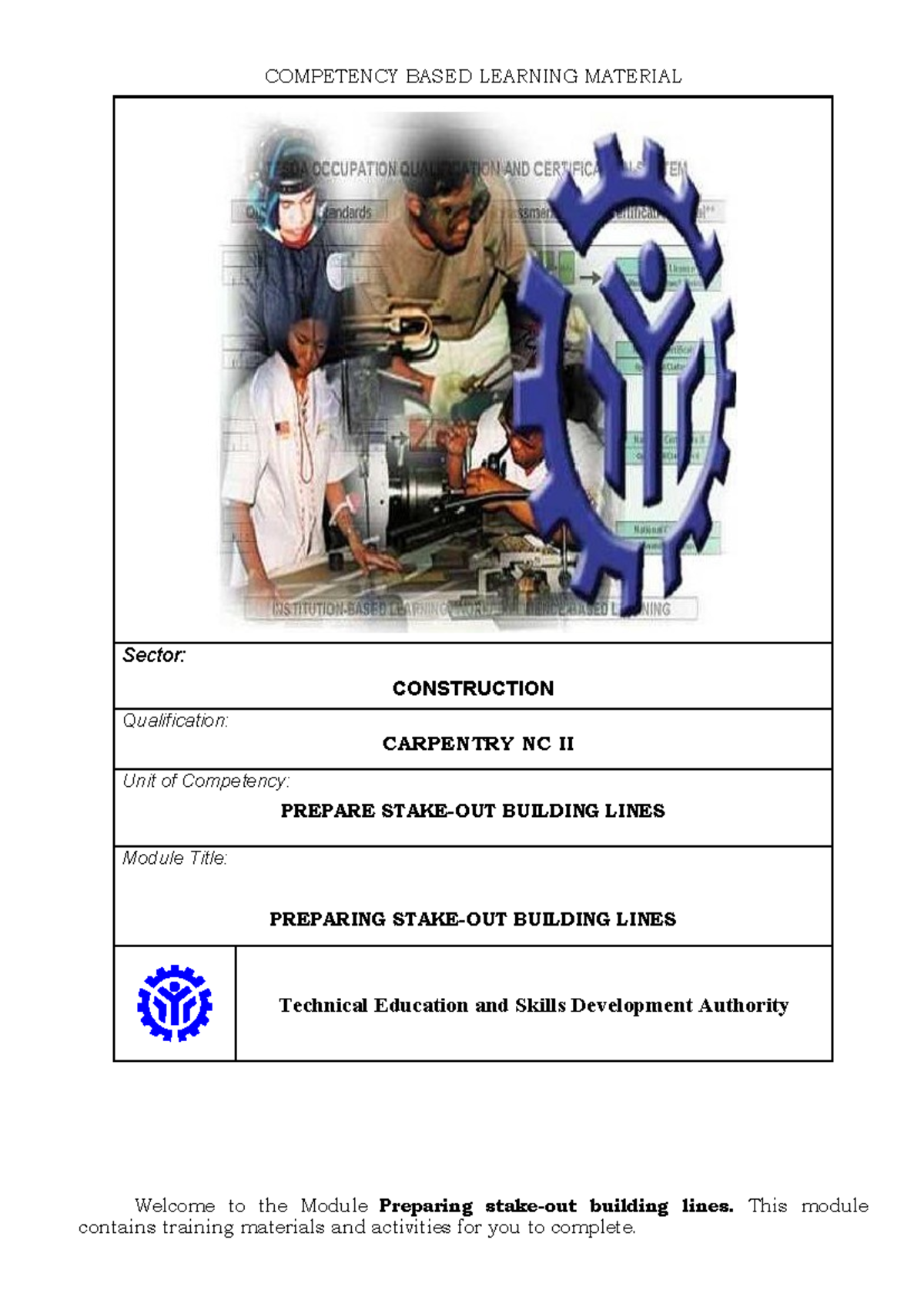 Carpentry NC II: Preparing Building Lines Module Guide - Studocu