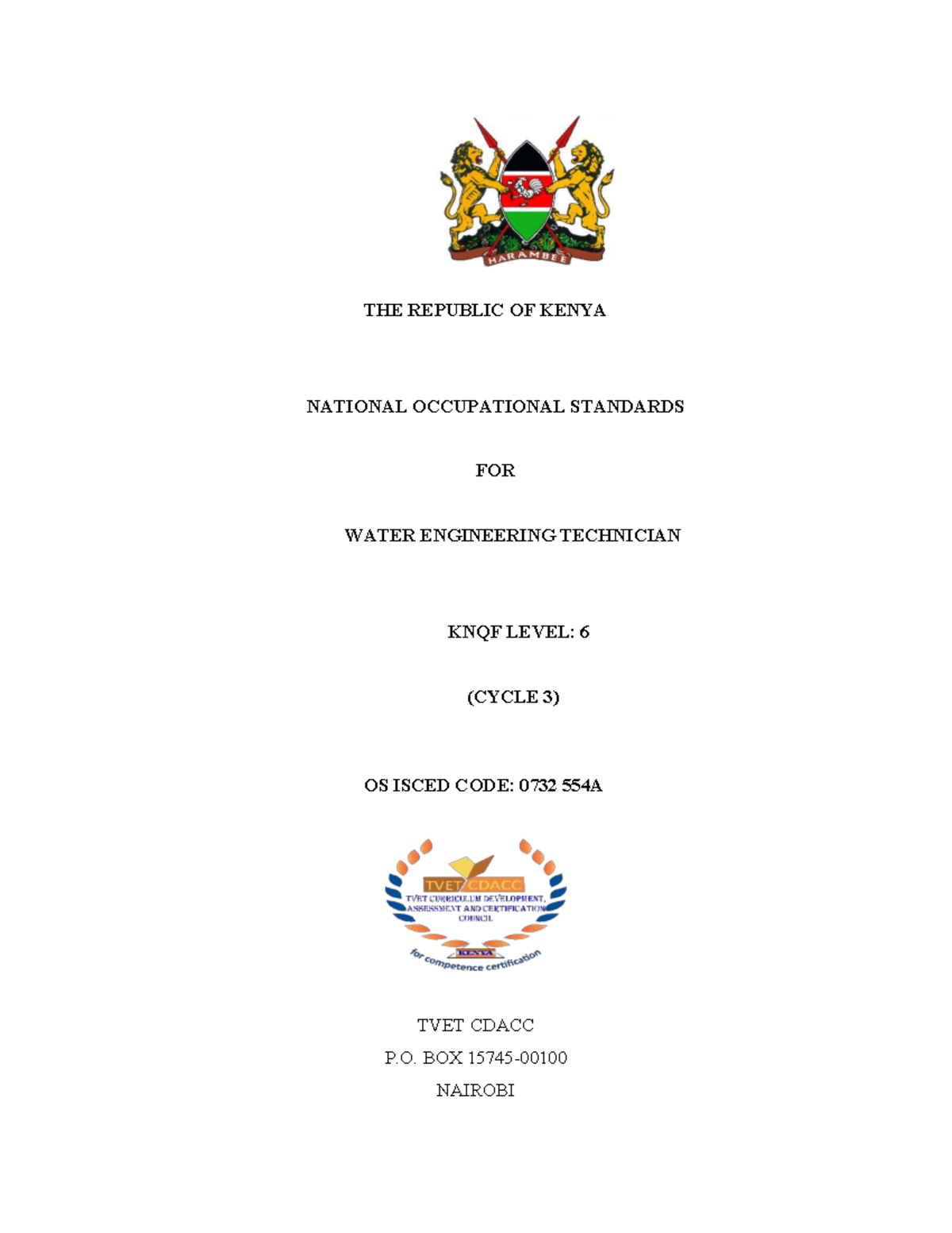 Occupational Standards for Water Engineering Technician KNQF Level 6 ...