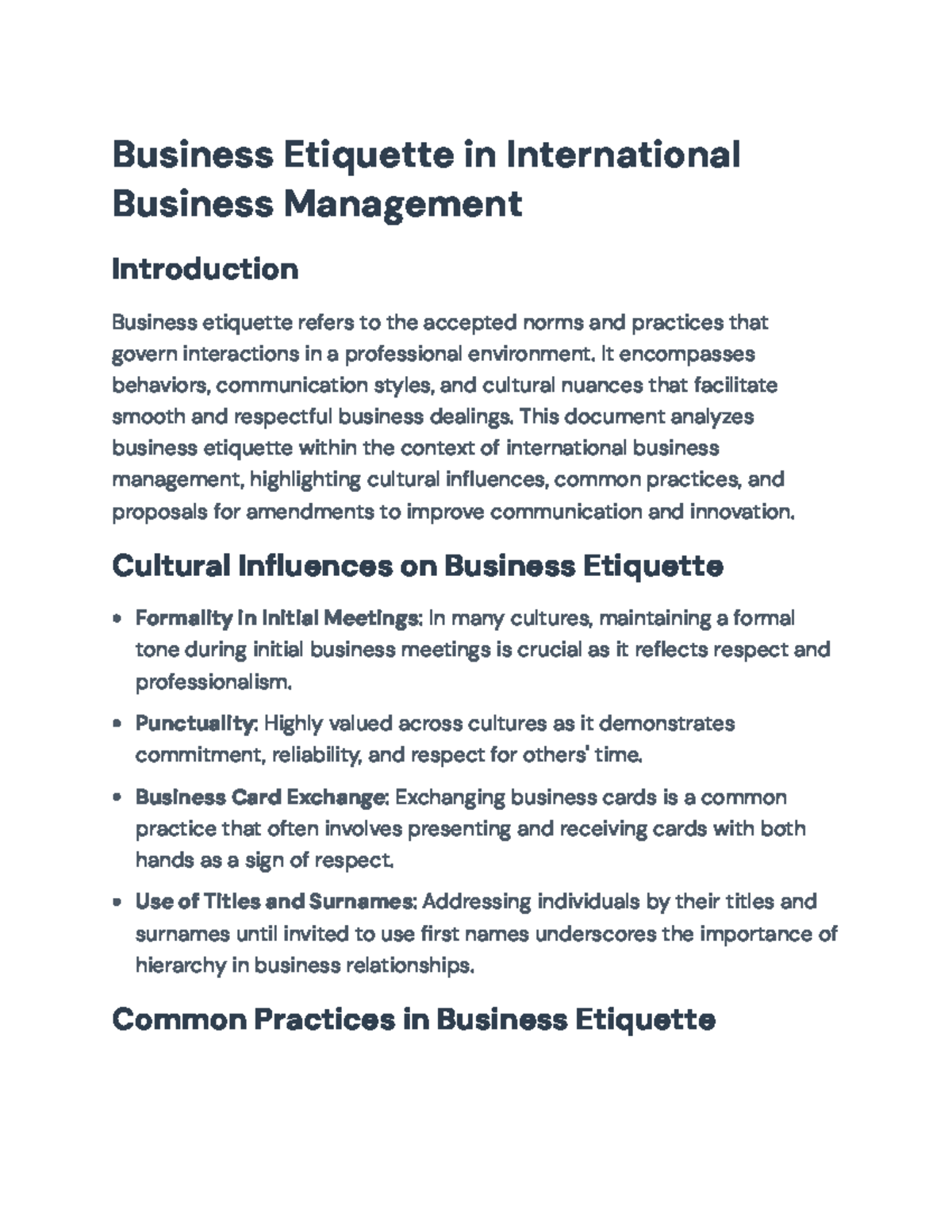 International Business Etiquette Analysis: Key Cultural Insights - Studocu