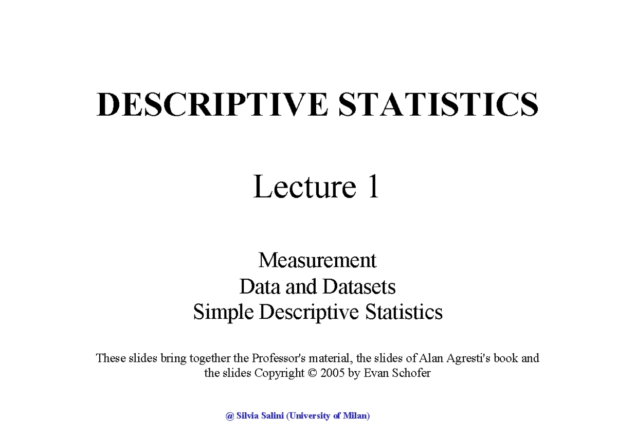 Statistics IPLE Lecture 1: Measurement, Data, and Descriptive Stats ...