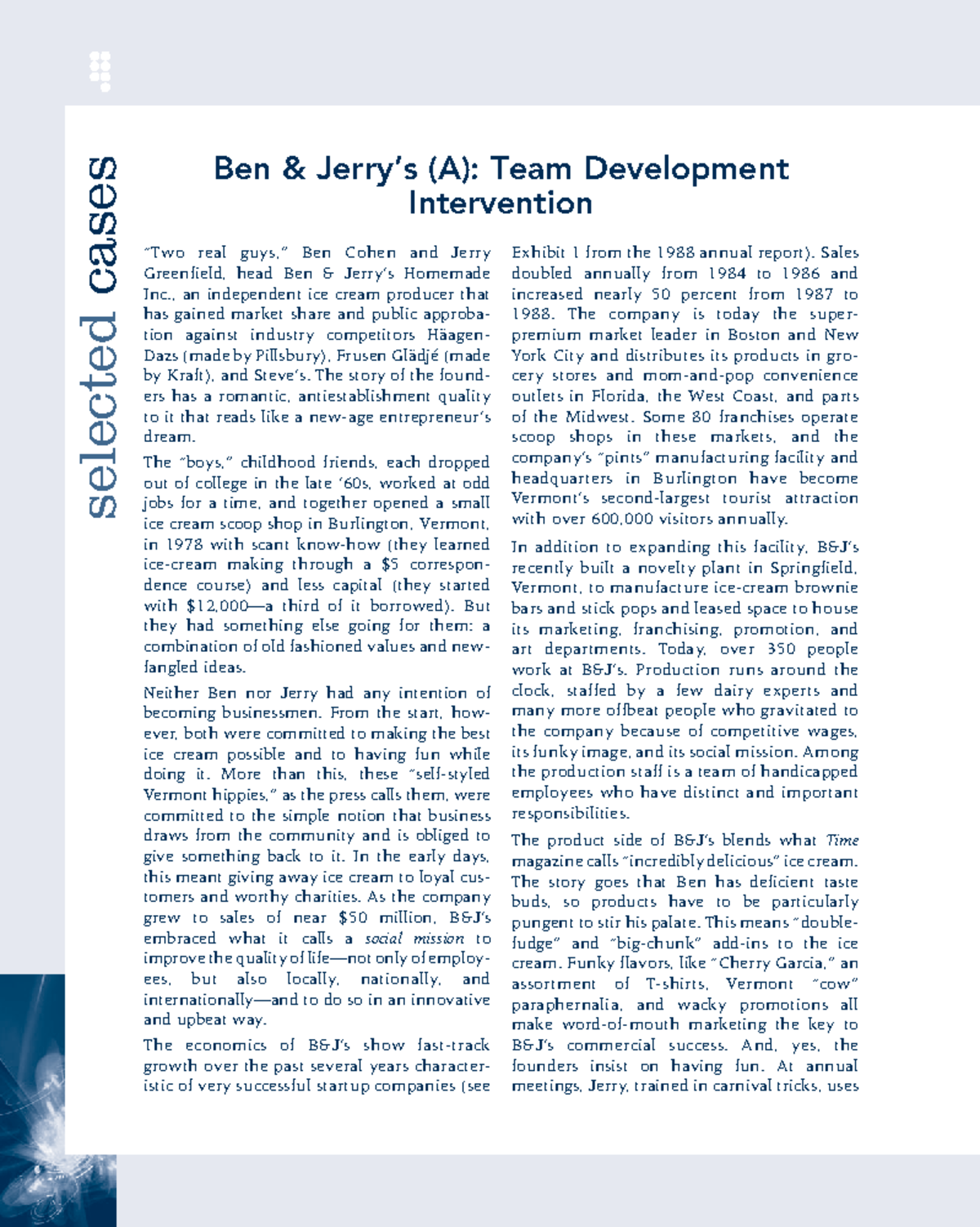 Case Study: Team Development Intervention at Ben & Jerry's (A) - Studocu