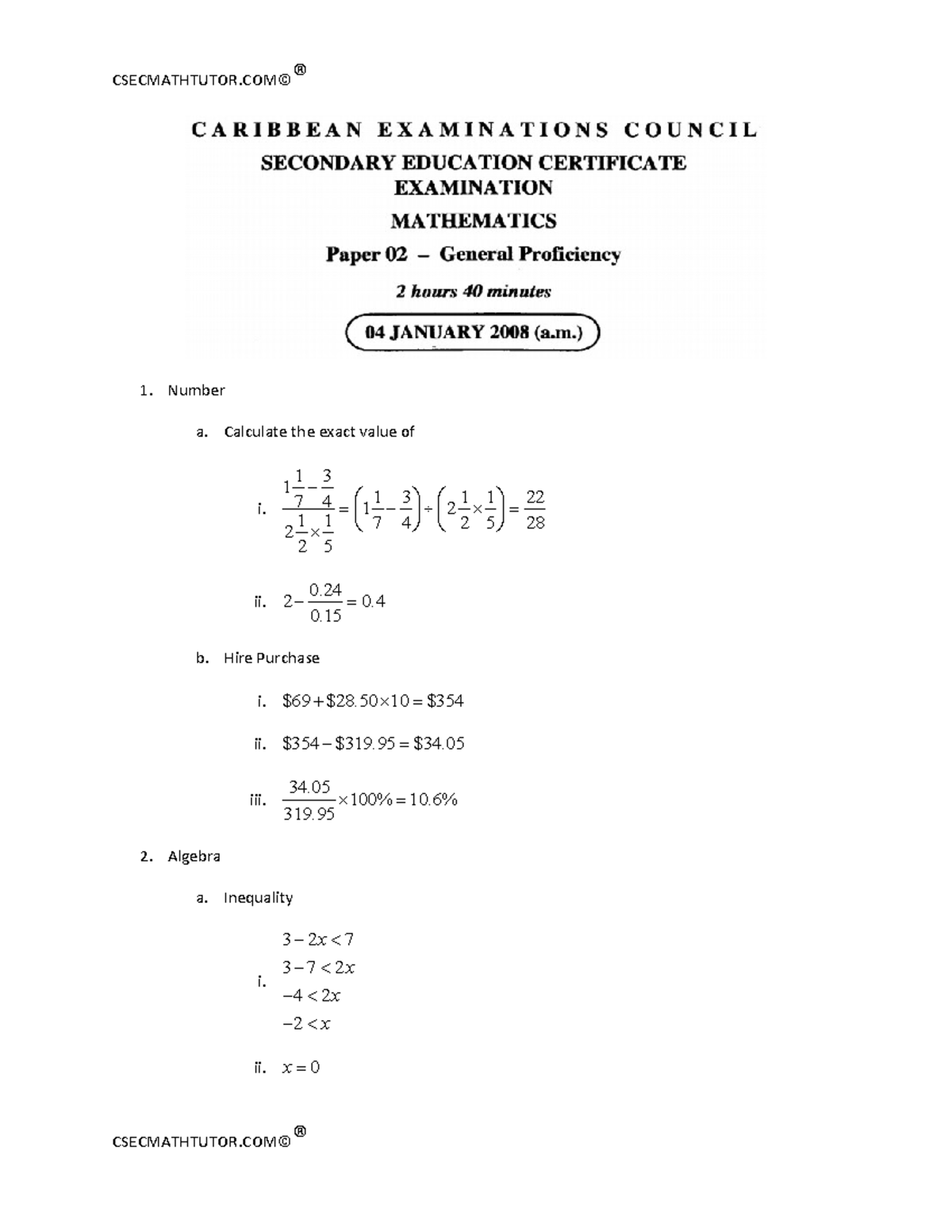 CSEC Past Paper January 2008 - Comprehensive Solutions and Explanations ...