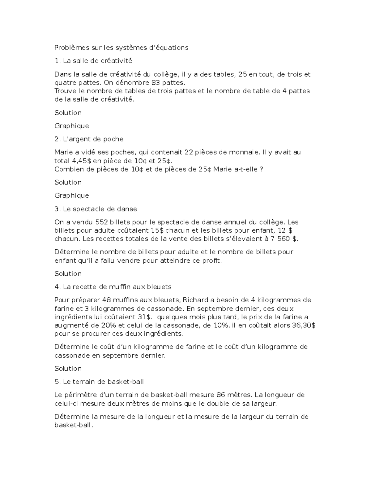 Problèmes sur les systèmes d'équations - Exemples et Solutions - Studocu
