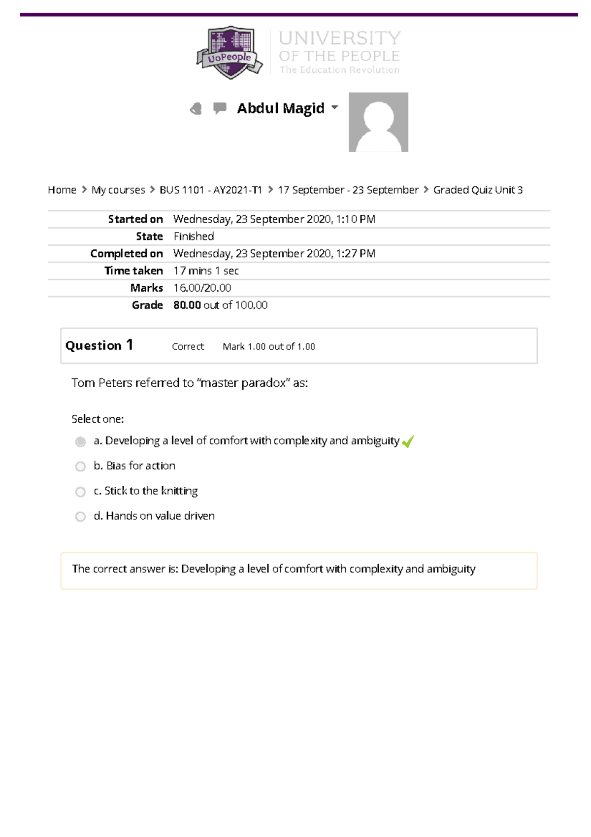 BUS 1101 principles of business management Graded Quiz Unit 3 - Started ...
