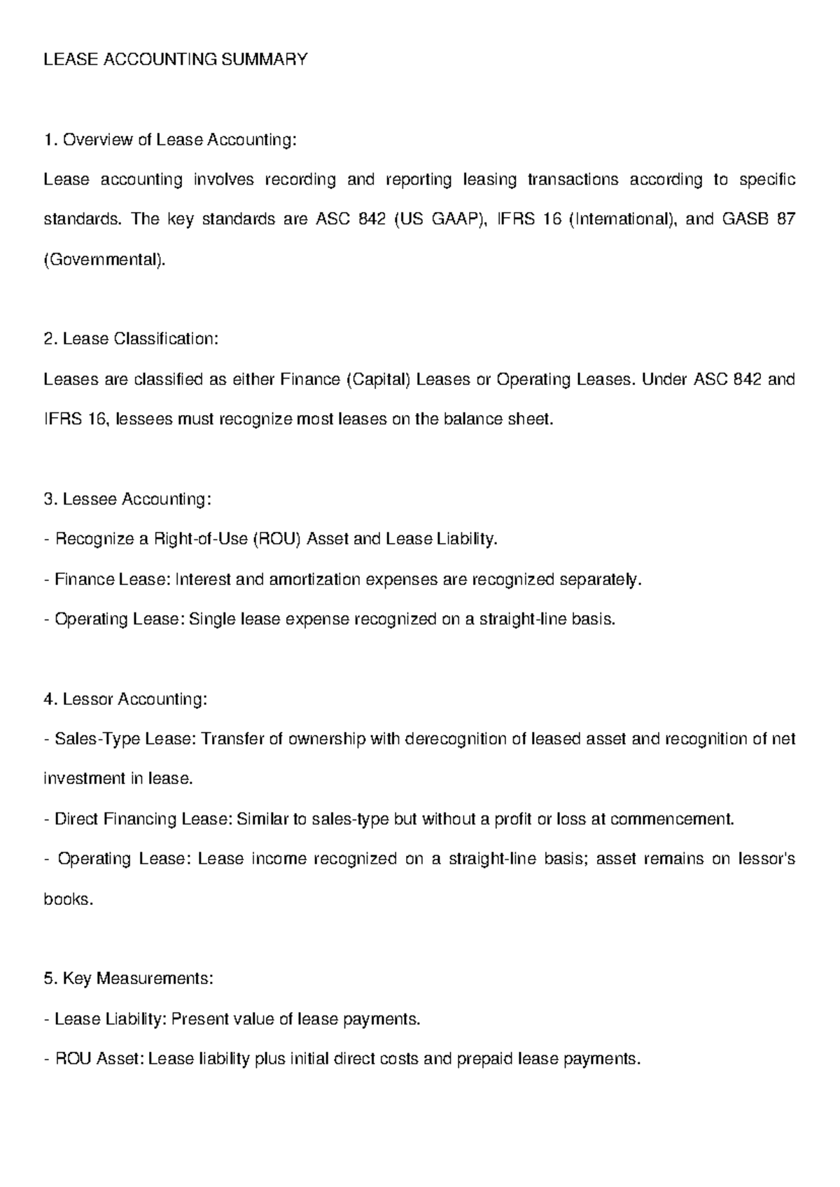 Lease Accounting Lecture Summary: Key Concepts & Standards - Studocu