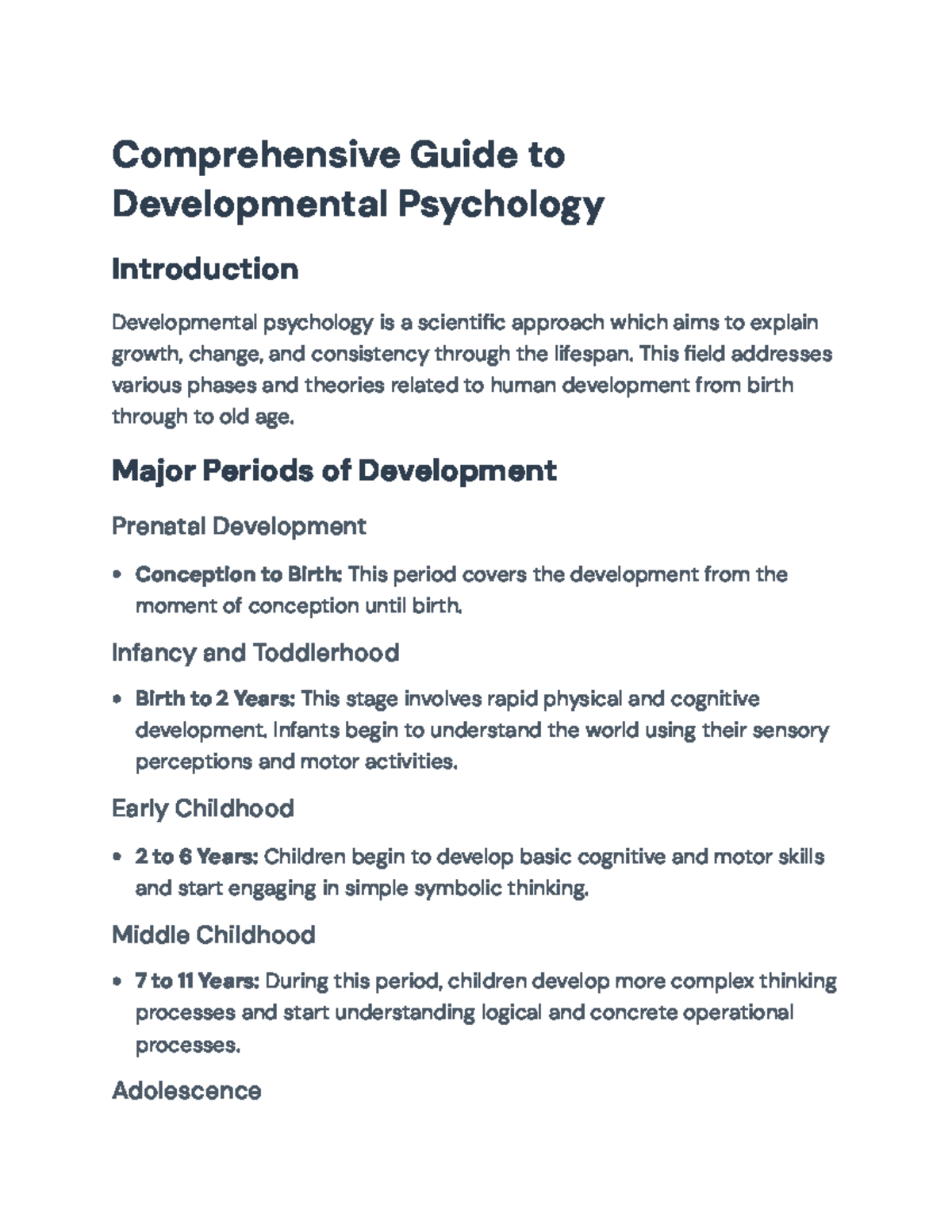 Overview of Developmental Psychology Concepts and Stages ...