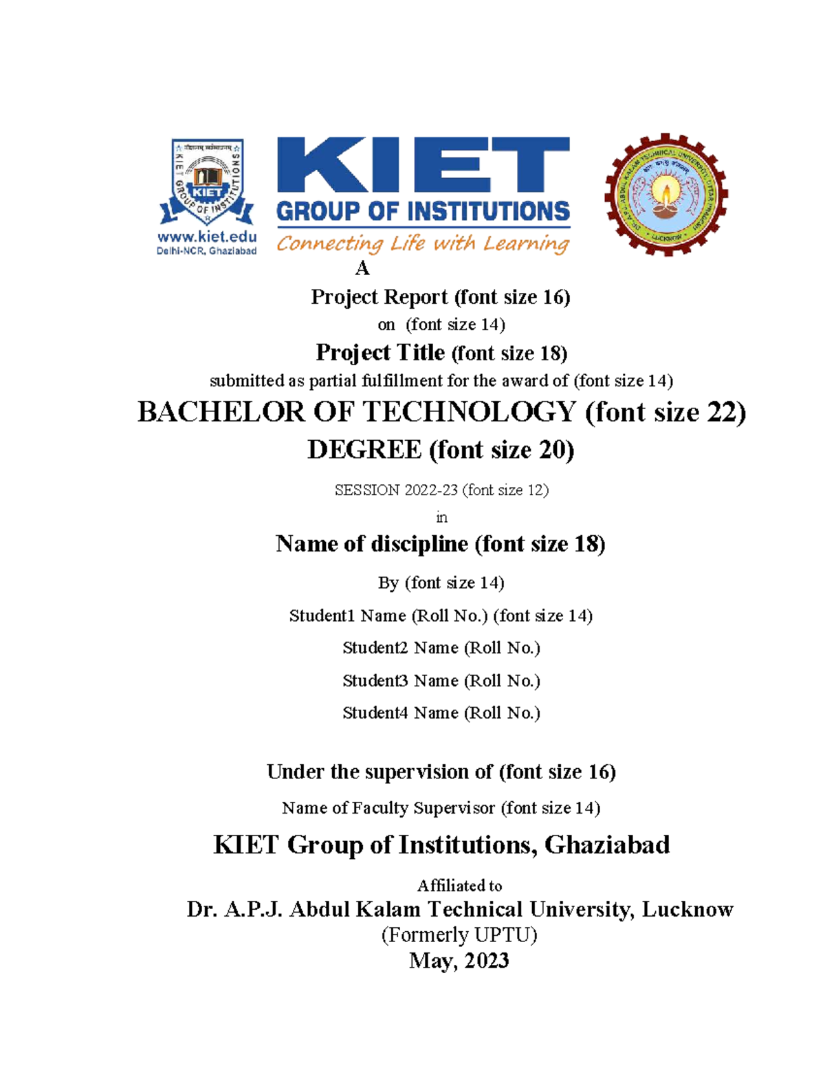 B.Tech Project Report Format for Computer Science Engineering - Studocu