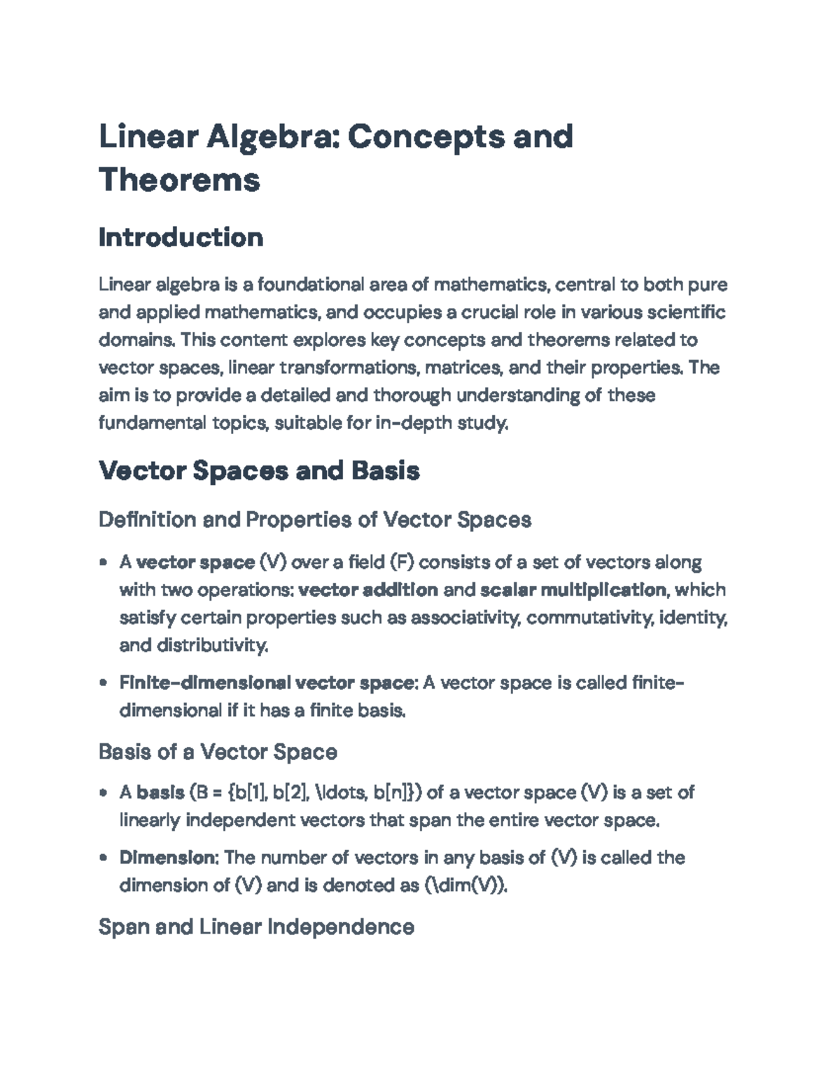 Linear Algebra: Key Concepts and Theorems Overview - Linear Algebra ...