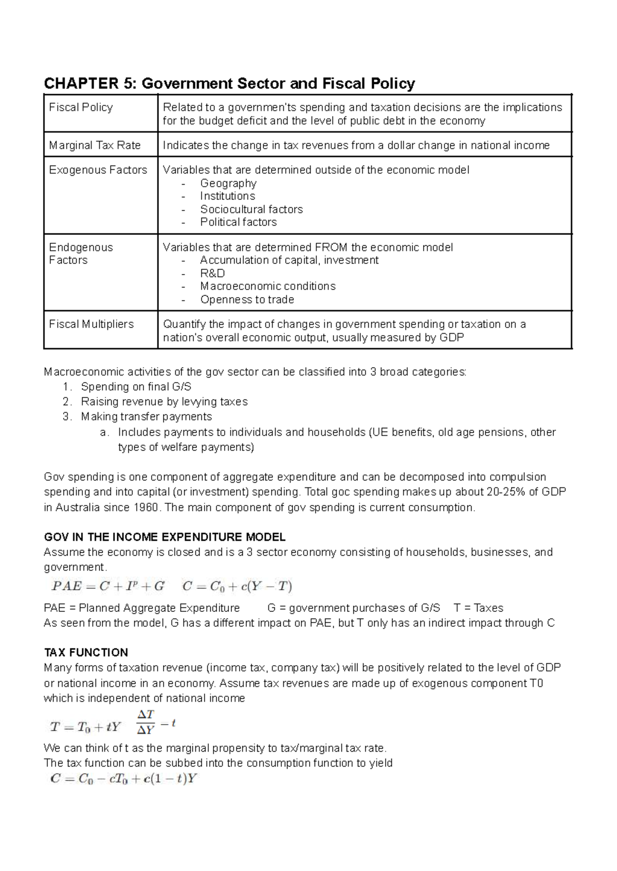 CHAPTER 5: Government Sector & Fiscal Policy (Macro 101 Notes) - Studocu