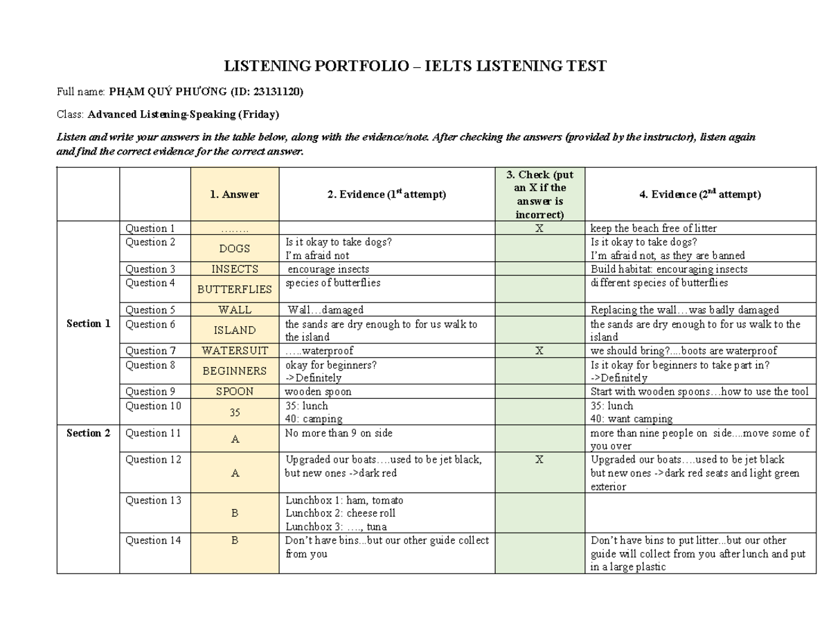 Listening Portfolio: IELTS Listening Test - Advanced Class (ID ...
