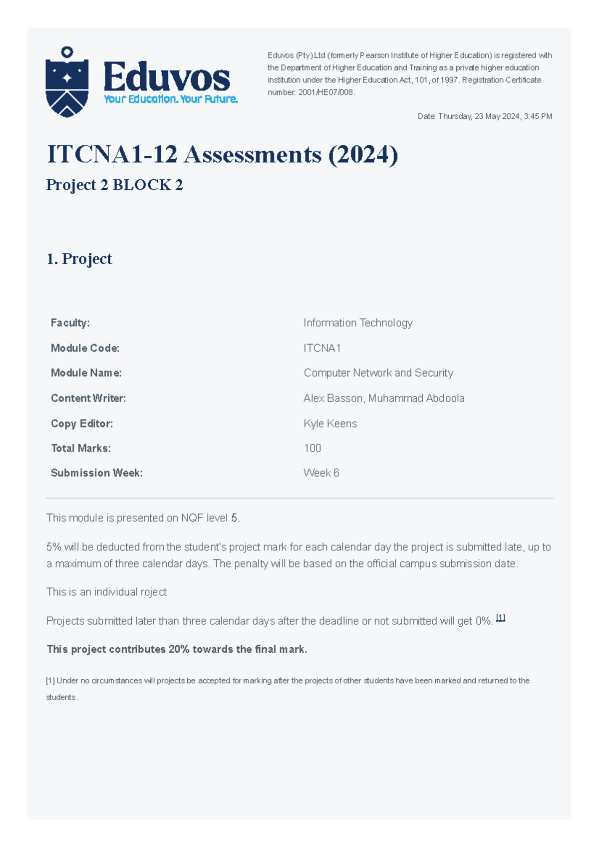 Project 2 Block 2 ITCNA - Computer Network & Security Assessment (2024 ...