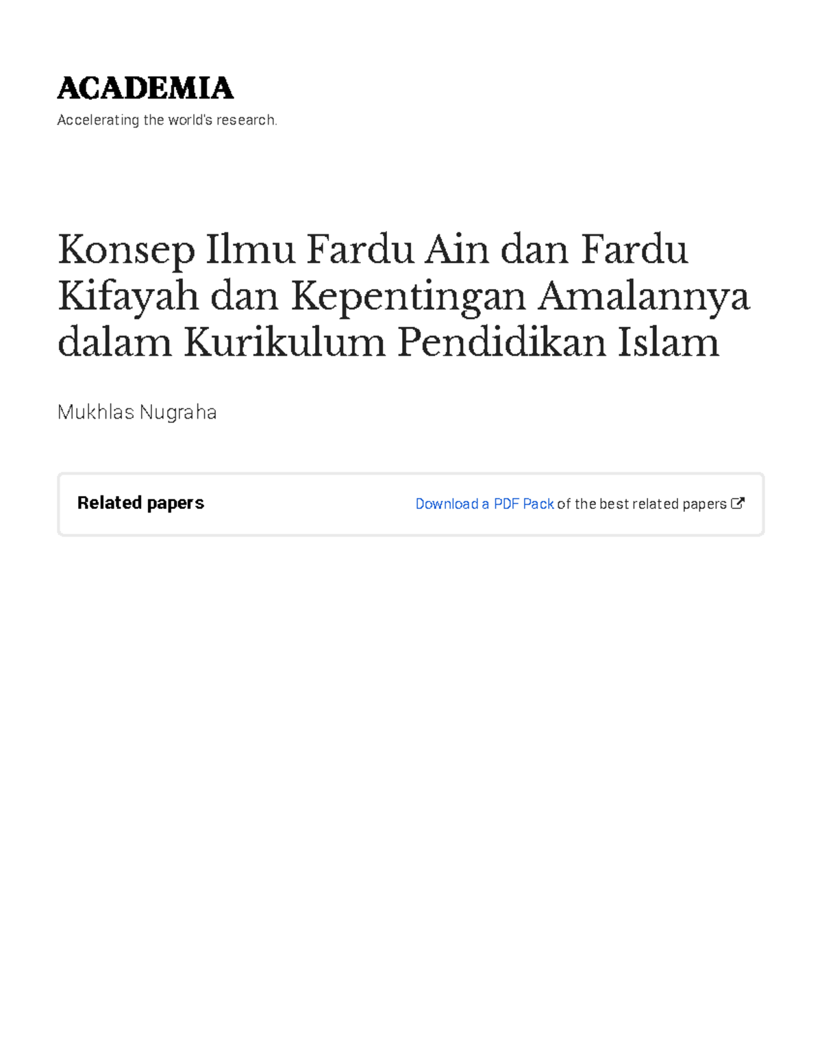 Konsep Fardu Ain & Fardu Kifayah dalam Kurikulum Pendidikan Islam - Studocu