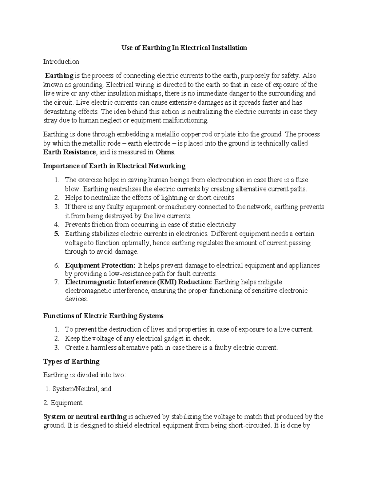 Earthing in Electrical Installations: Importance, Types, and Standards ...
