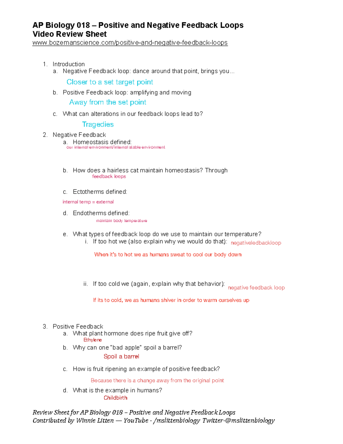 AP Biology 018 Review: Positive & Negative Feedback Loops Summary - Studocu