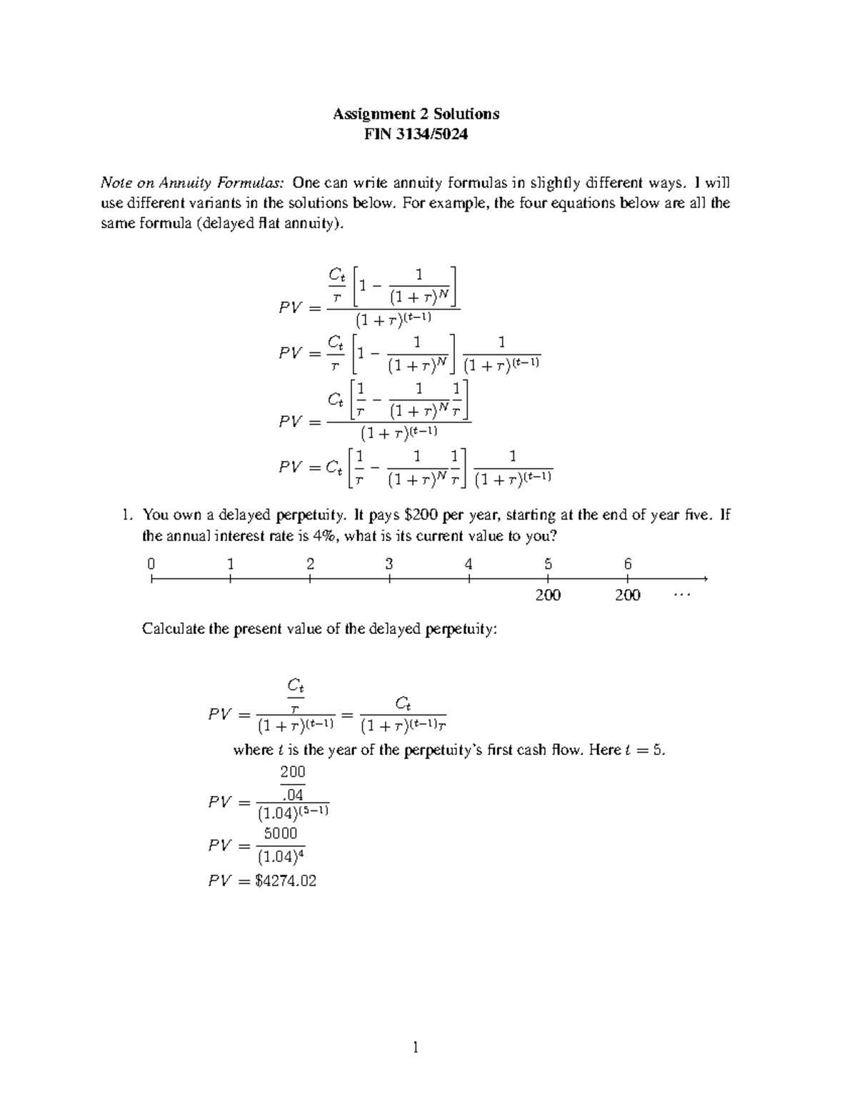 Assignment 2 Solutions Overview, FIN 3134 - Studocu