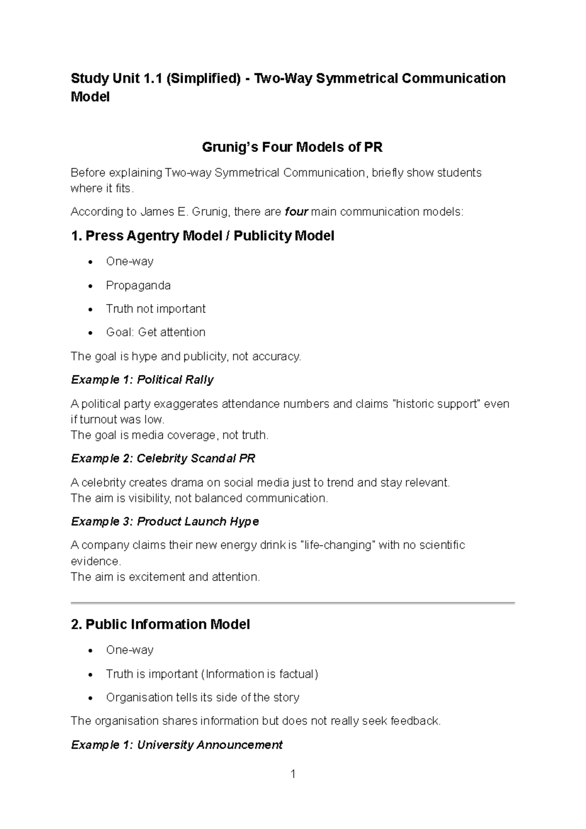 Study Unit 1.1: Two-Way Symmetrical Communication Model - Studocu
