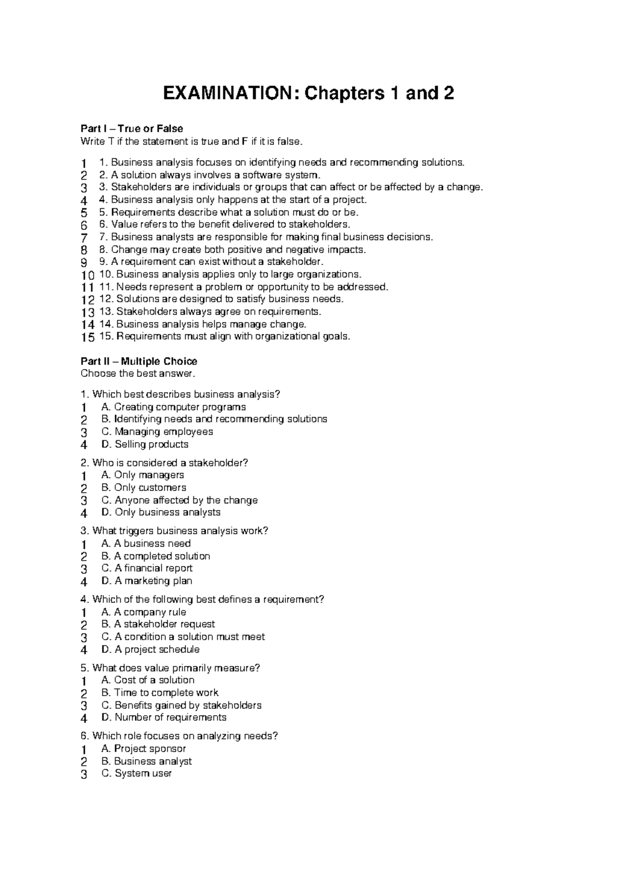 Exam: Chapters 1 & 2 True/False & Multiple Choice Questions - Studocu