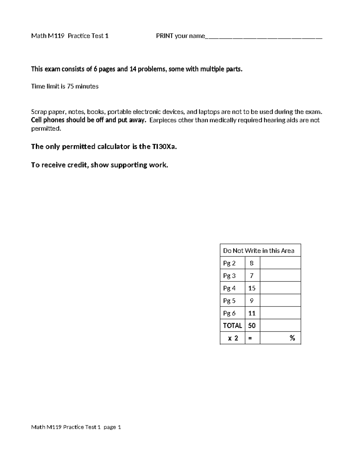 Math M119 Practice Test 1 - Bittinger Chapter 1 Review - Studocu