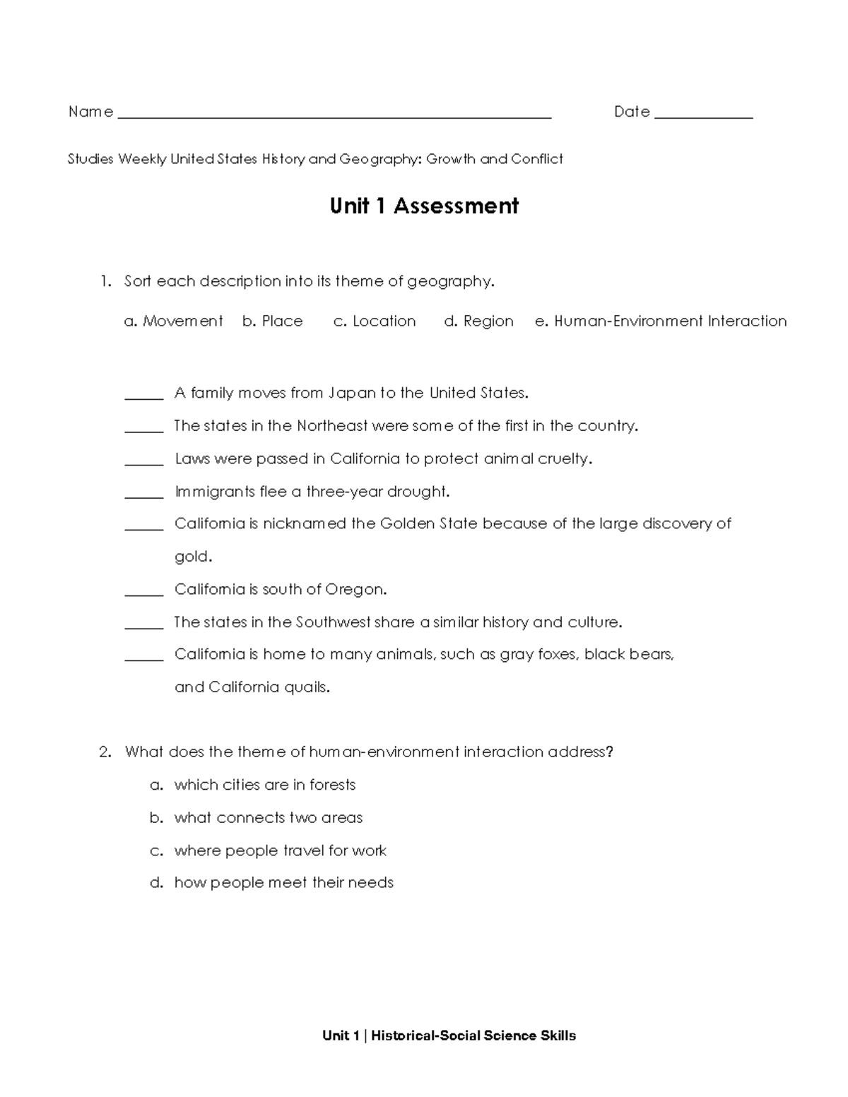 United States History & Geography: Unit 1 Assessment (CA-08) - Studocu