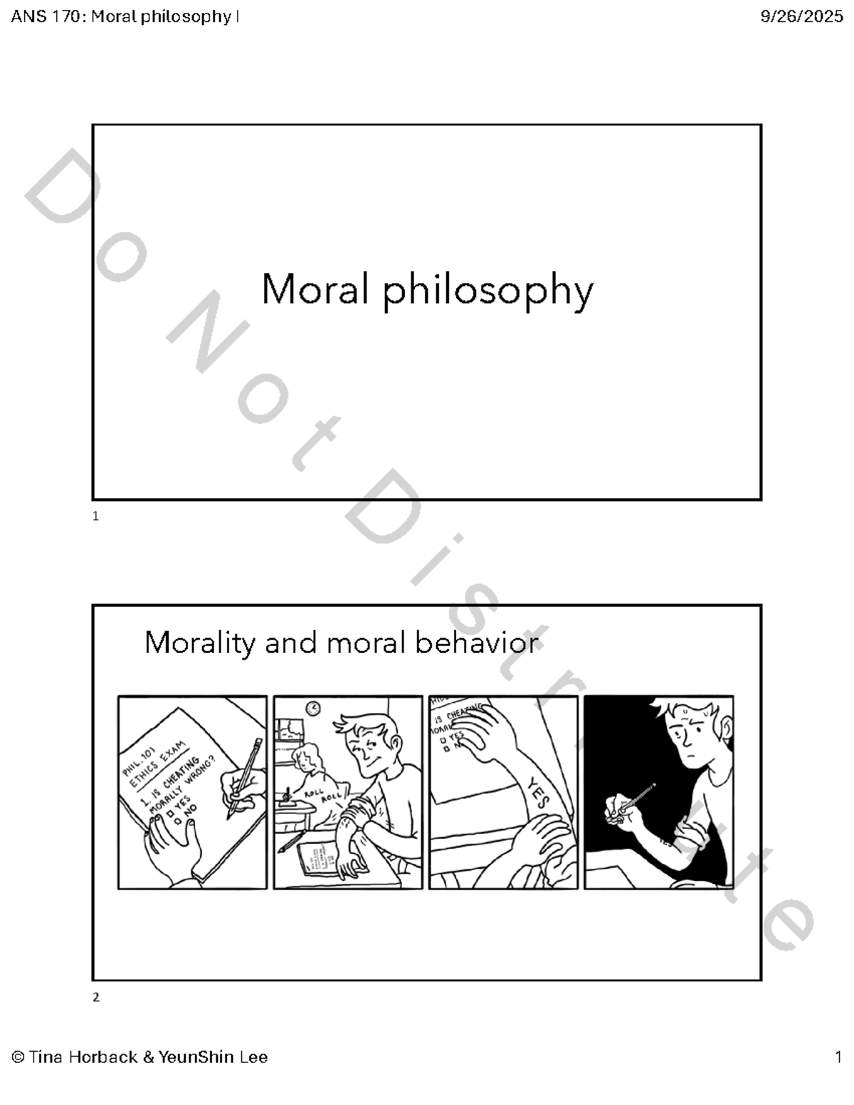 ANS 170: Moral Philosophy I Lecture Notes on Ethics and Morality - Studocu