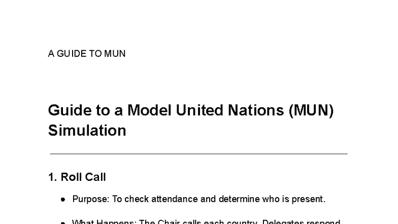 A Guide TO MUN - for MUN preparation - A GUIDE TO MUN Guide to a Model ...