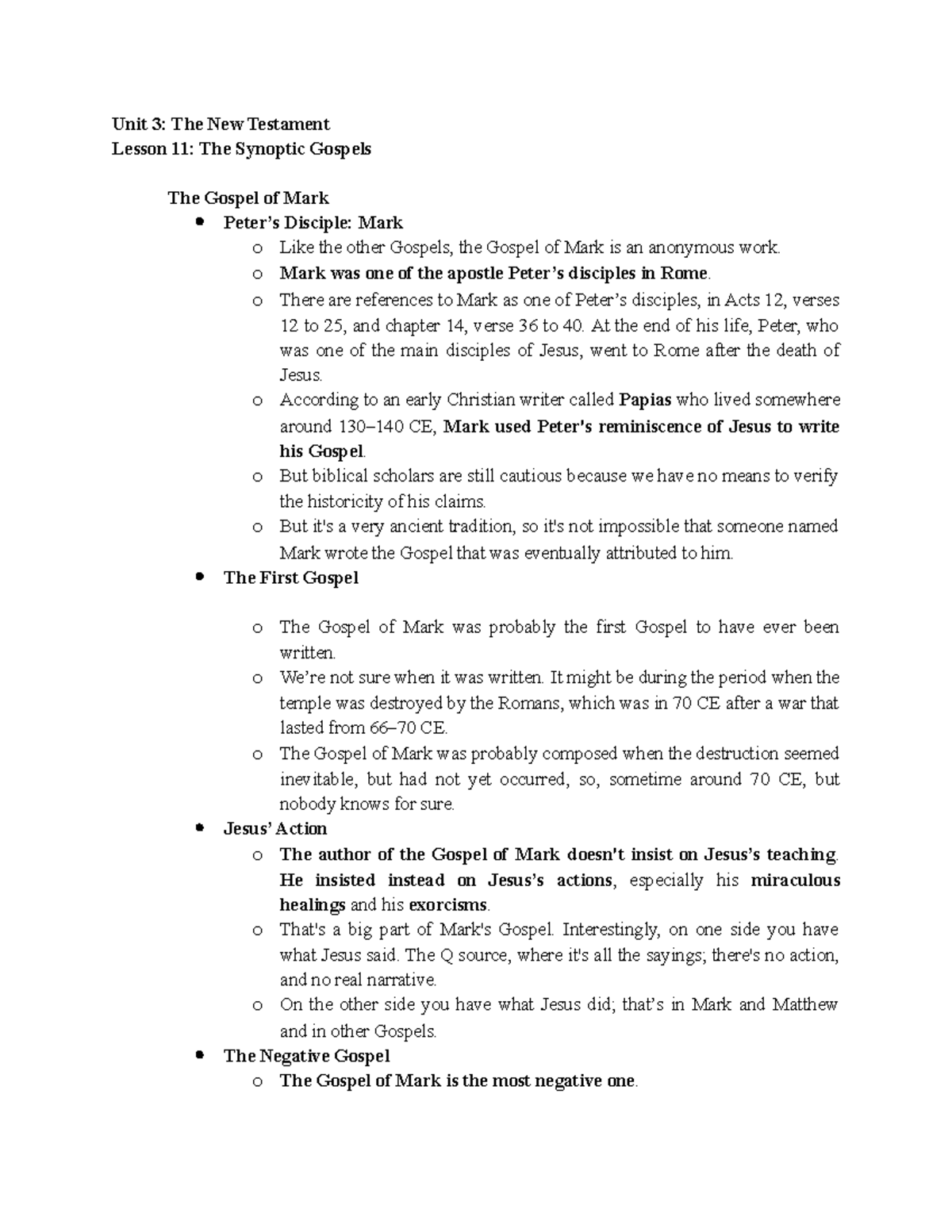 Unit 3: The New Testament Lesson 11 - Exploring the Synoptic Gospels ...