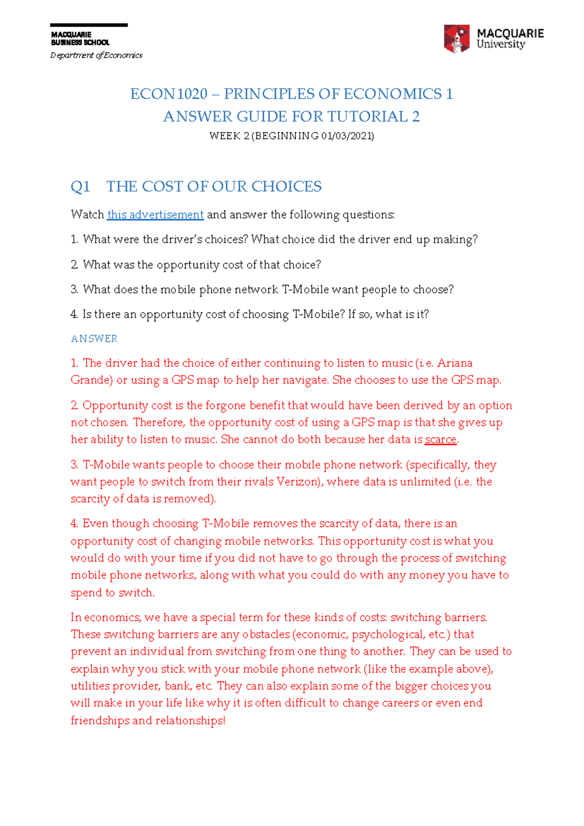 ECON1020 S1 2021 Tutorial 2 - Answer Guide - Department of Economics ...