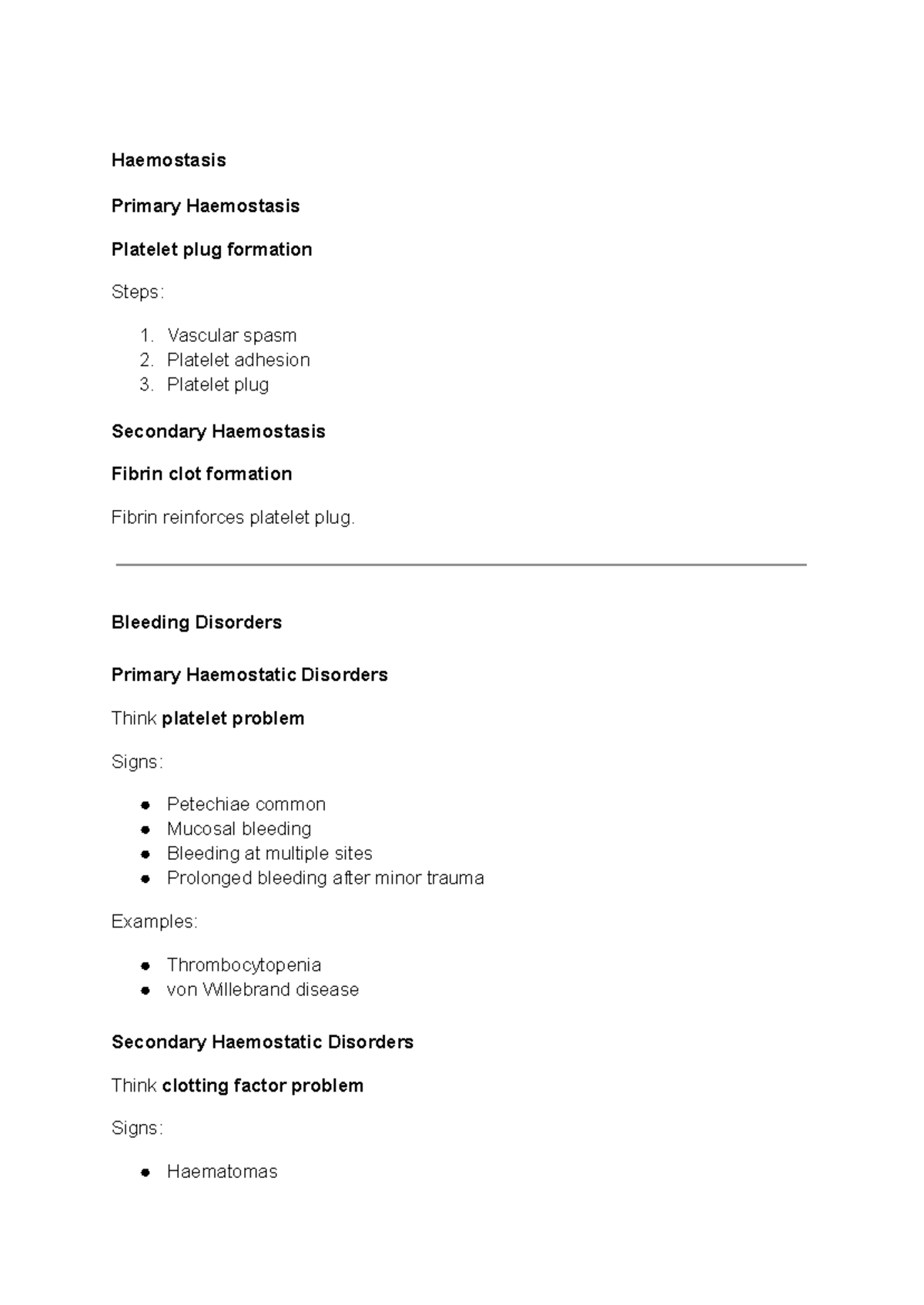 VET200 Final Exam Cheatsheet: Haemostasis & Bleeding Disorders - Studocu