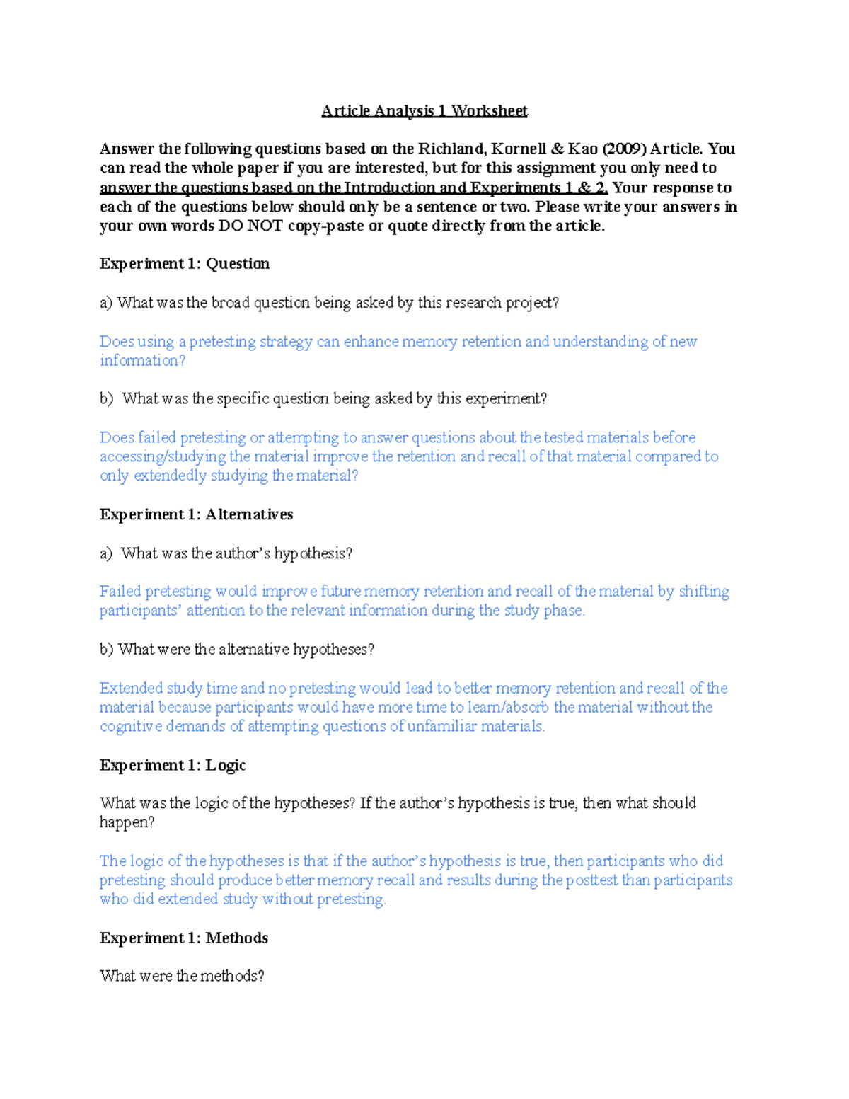 Article Analysis 1 Worksheet - Article Analysis 1 Worksheet Answer the ...
