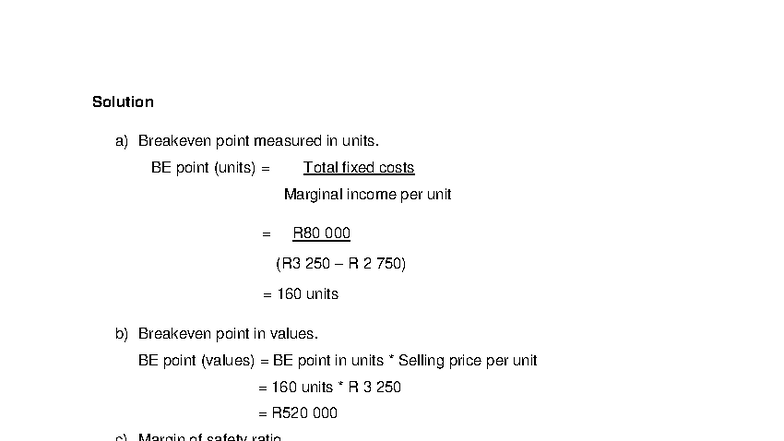 Practice Question Ch4 Memo: Breakeven Analysis and Calculations - Studocu