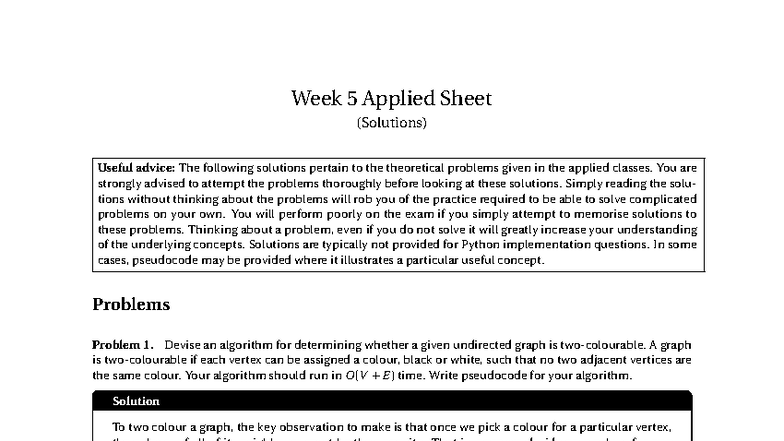 Applied Class 05 Solutions: Graph Theory Problems and Algorithms - Studocu