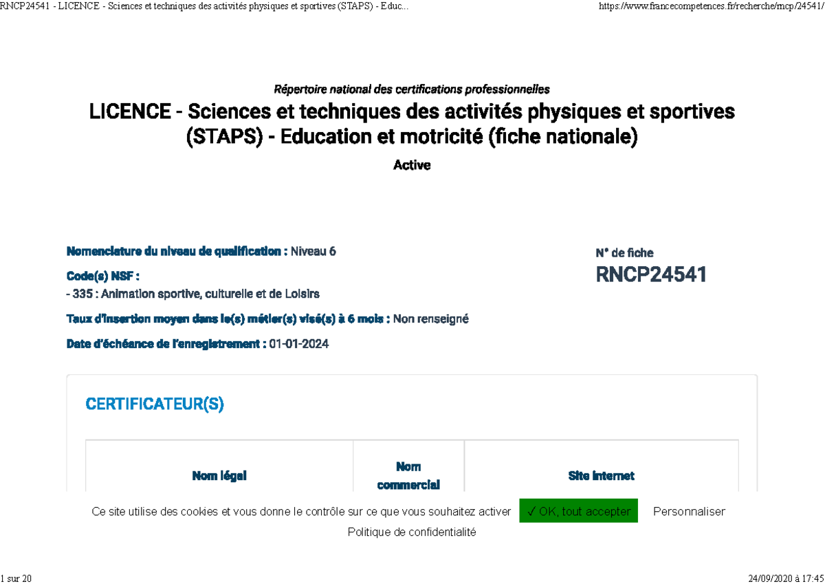Fiche Licence Staps Mention Education ET Motricite - Ce site utilise ...