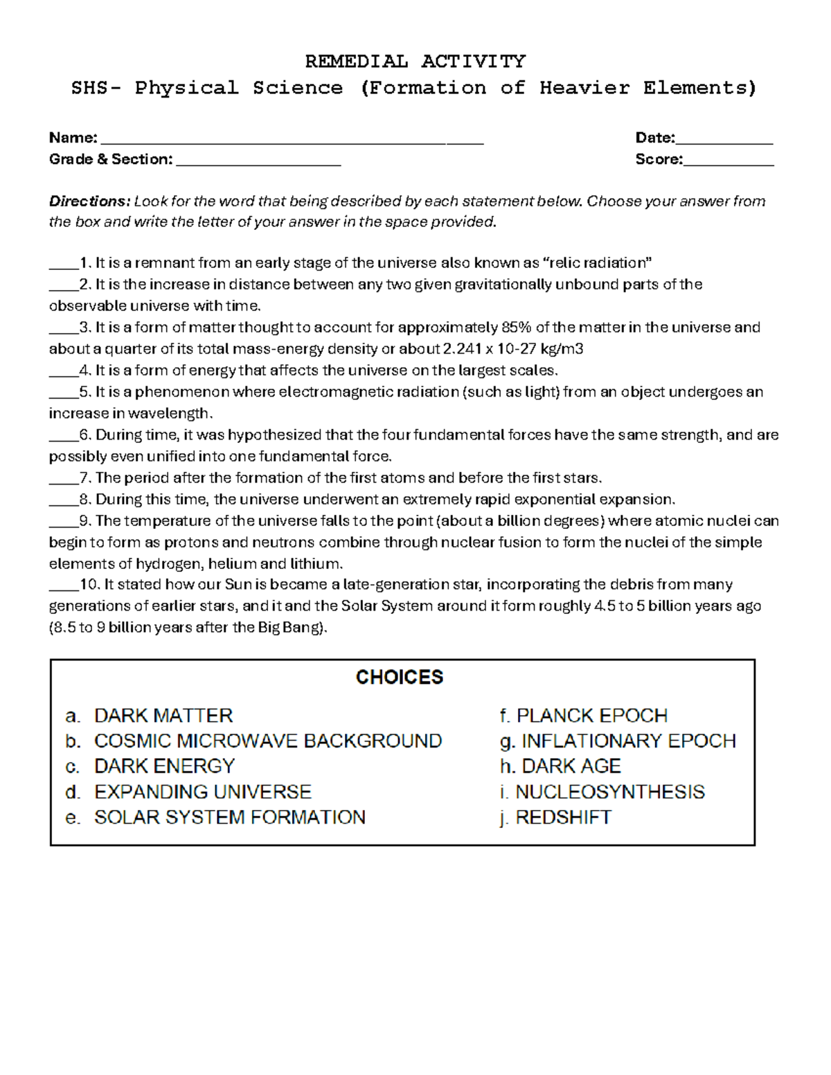 SHS- Physical Science Remedial Activities: Formation, Polarity ...