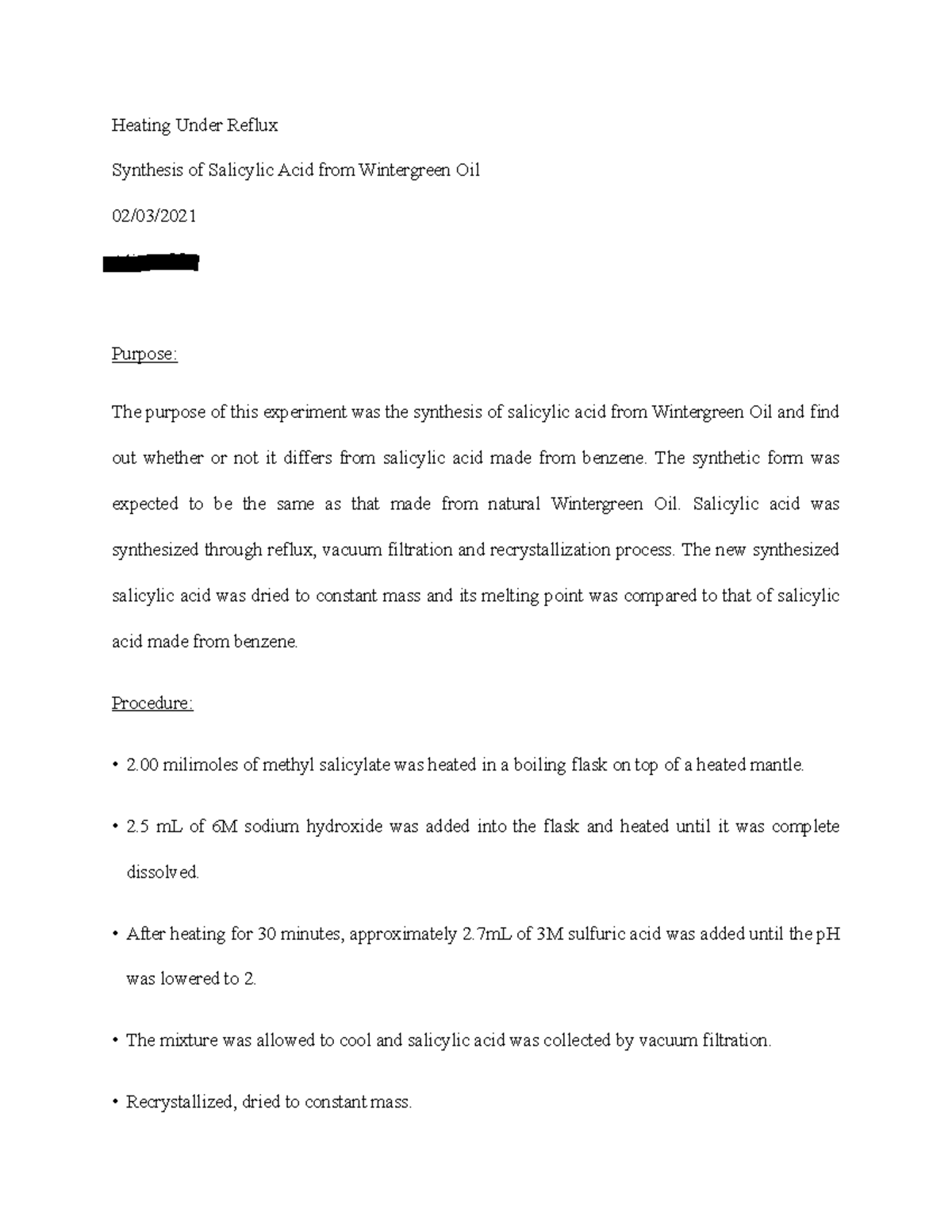 Heating Under reflux - Heating Under Reflux Synthesis of Salicylic Acid ...
