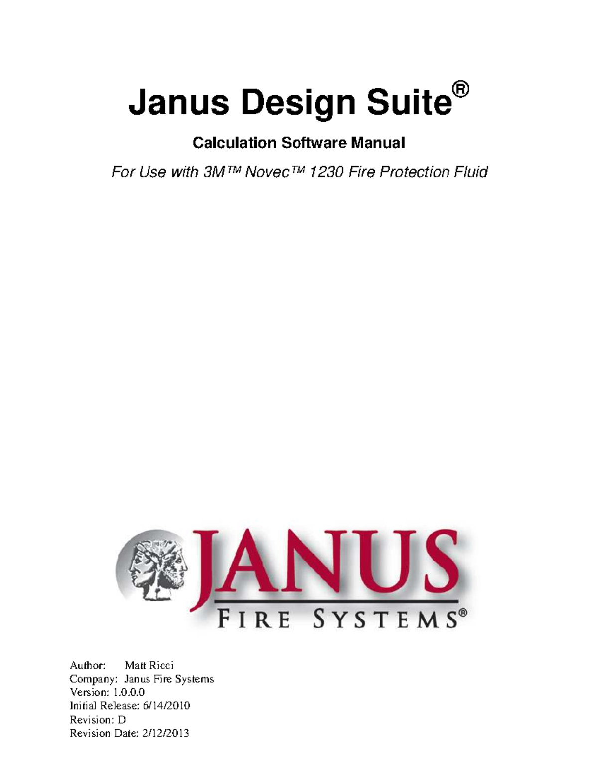 Janus Design Suite User Manual for NOVEC 1230 Fluid (DOC173) - Studocu
