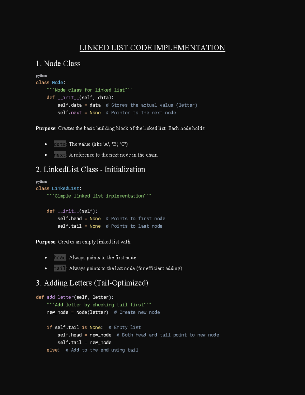 Linked List Code Implementation: Python Class Overview - Studocu