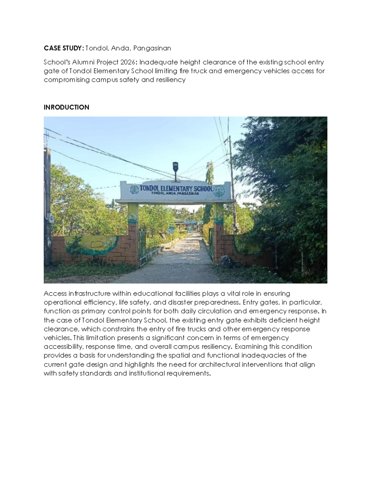 CASE STUDY: Tondol Elementary School Entry Gate Design 2026 - Studocu