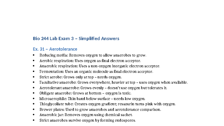 Bio 244 Lab Exam 3: Simplified Key Concepts and Answers - Studocu