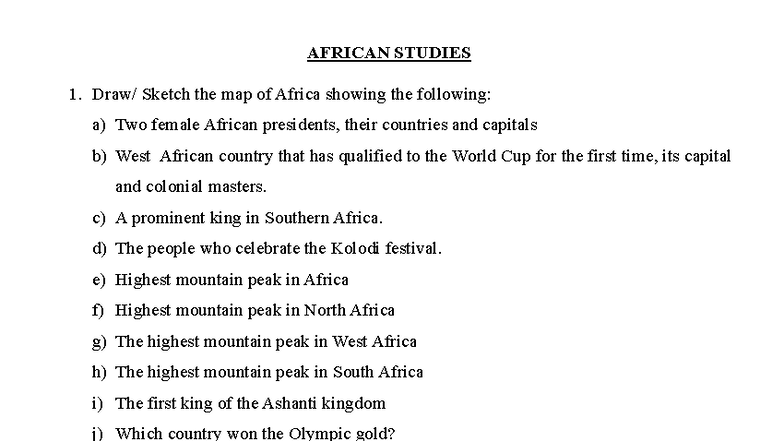AFRICAN STUDIES 1: Map Sketches & Independence Impact Analysis - Studocu