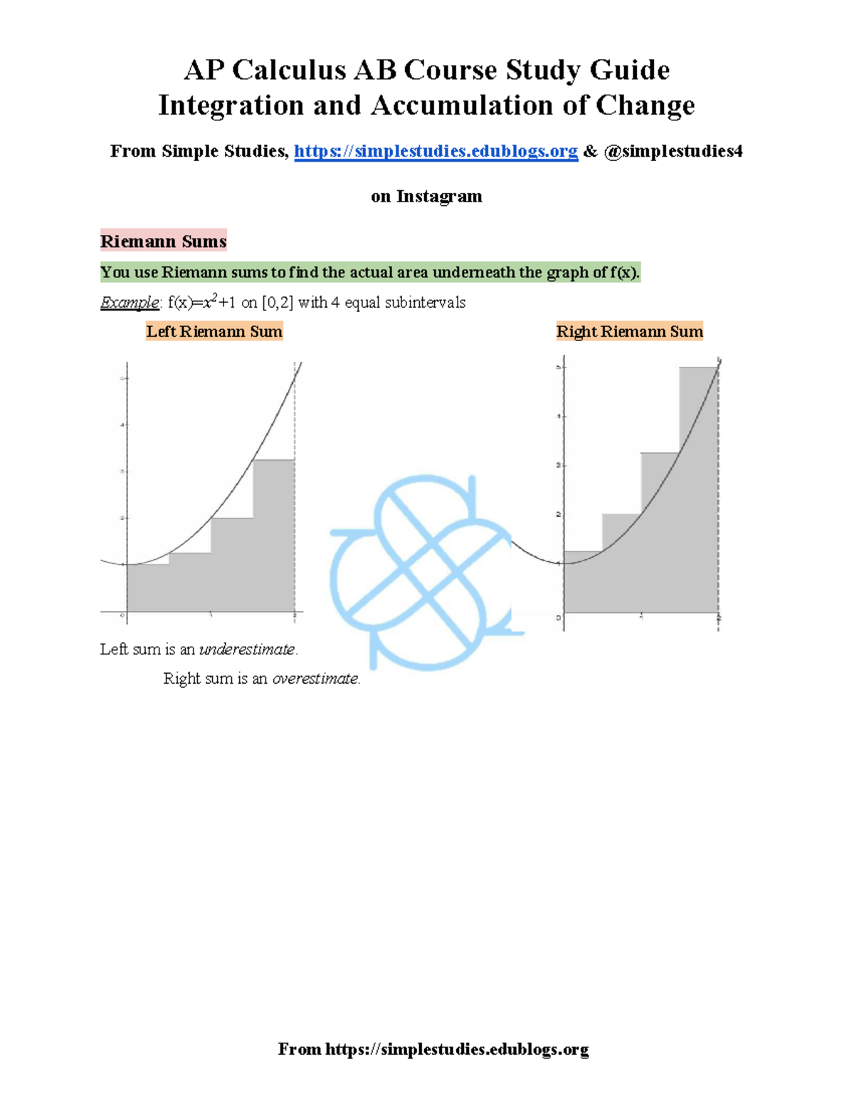 AP Calculus AB Study Guide: Integration & Riemann Sums - Studocu