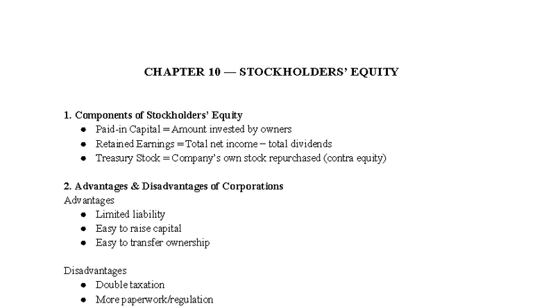 Accounting Notes: Stockholders' Equity Concepts & Journal Entries ...