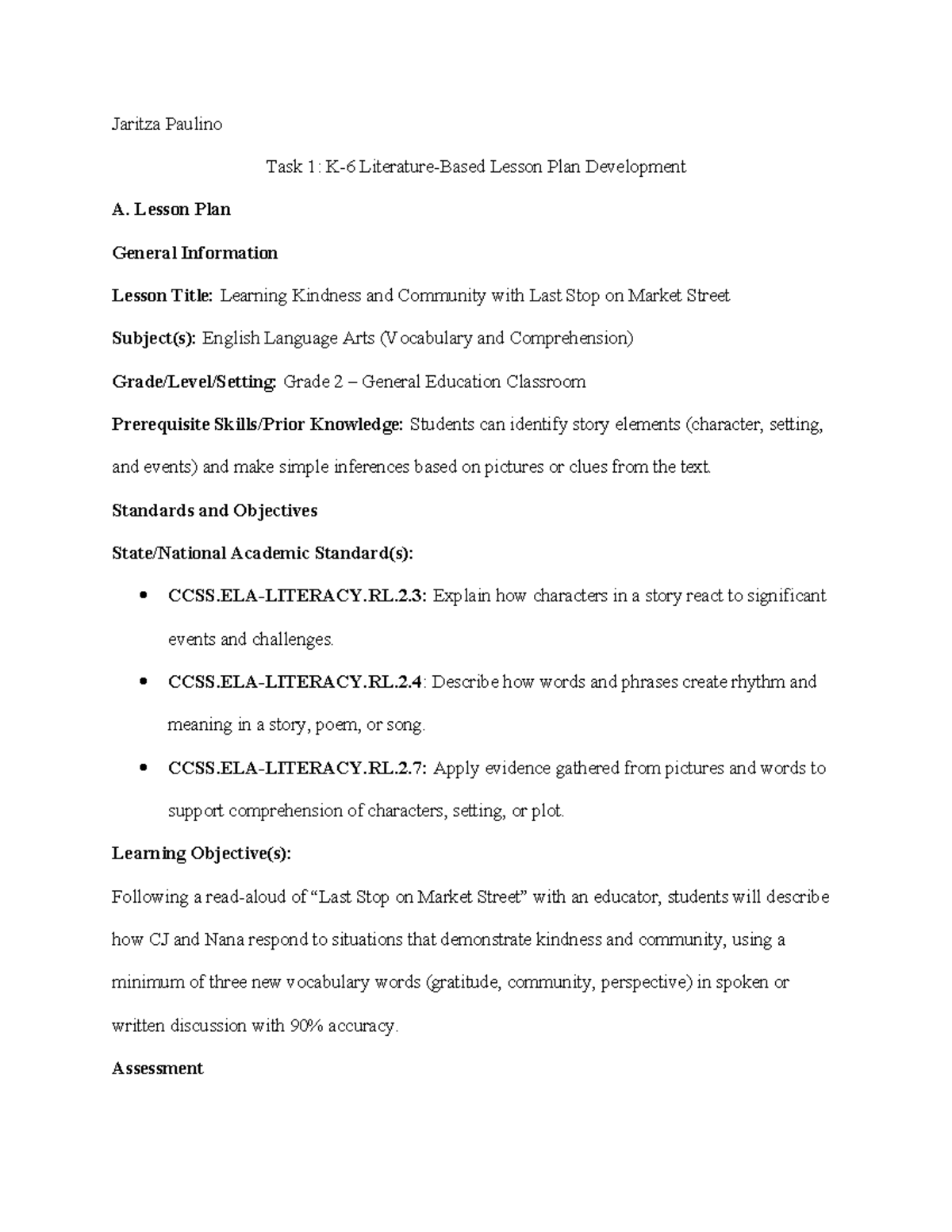 K-6 ELA Lesson Plan: Learning Kindness with Last Stop on Market Street ...