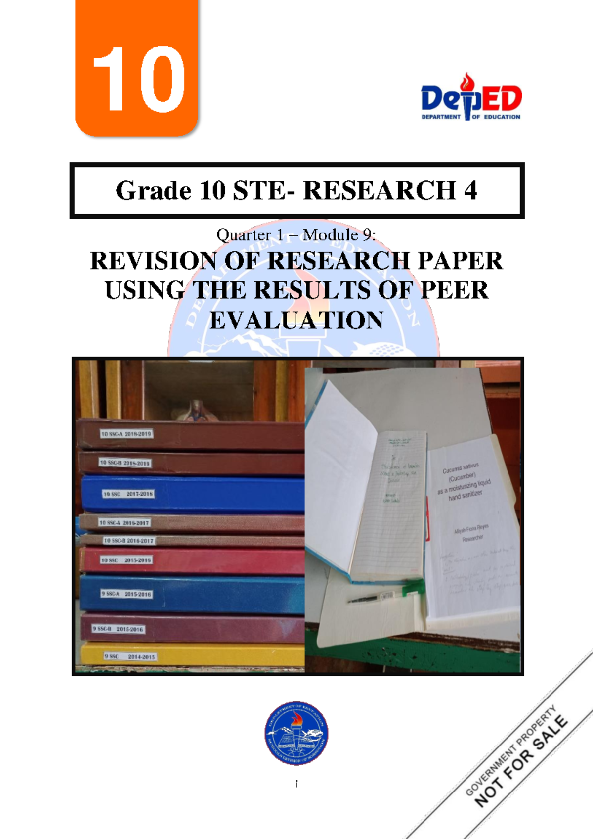 Grade 10 STE-Research 4 Q1: Peer Evaluation in Research Paper Revision - Studocu