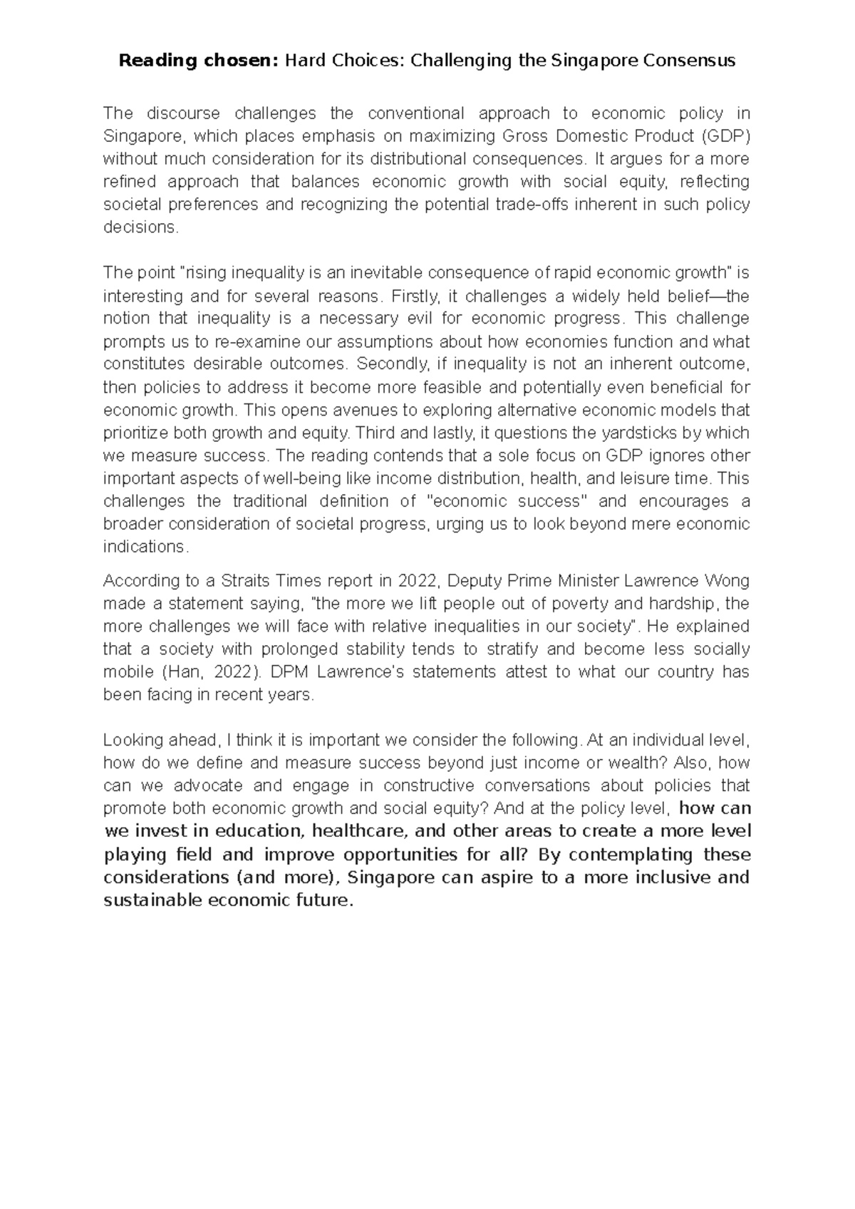 TD14 Chew Jun Wei Fernando: Examining Economy Beyond GDP in Singapore ...