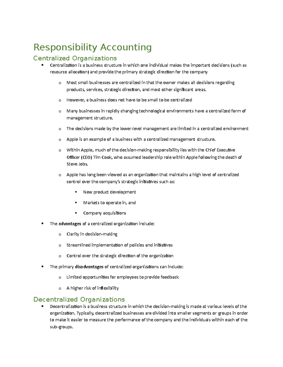 Responsibility Accounting: Centralization vs Decentralization Overview ...