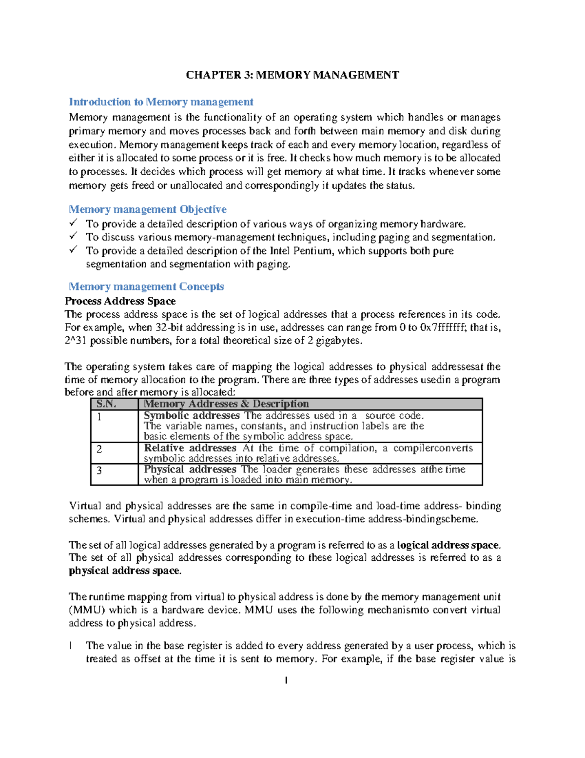 Chapter 3: Advanced Memory Management Techniques in OS - Studocu